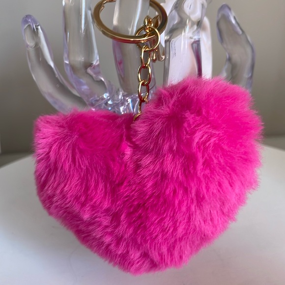 Accessories | Nwt Hot Pink Fluffy Heart Keychain Bag Charm | Poshmark